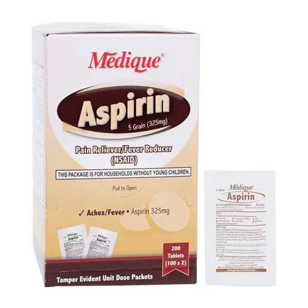 325mg Aspirin, 2 Tablets per Pack - 100 Packs per Box | MedSTAT
