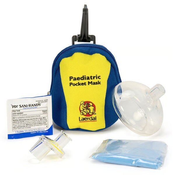 Laerdal Pediatric Pocket Mask w/ Gloves and Wipe in Blue/Yellow Soft ...