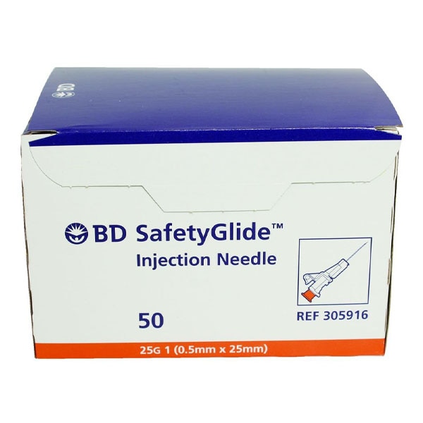 SafetyGlide 25 Gauge Hypodermic Needle - 1 Inch - Sliding Safety Needle ...